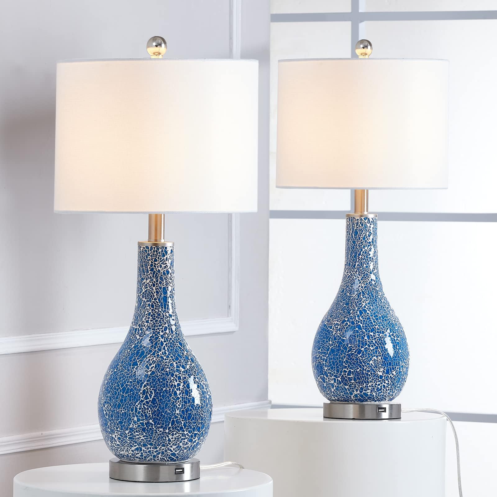 Maxax 25'' Mosaic Coastal Table Lamps Set of 2 with USB Port, Blue ...