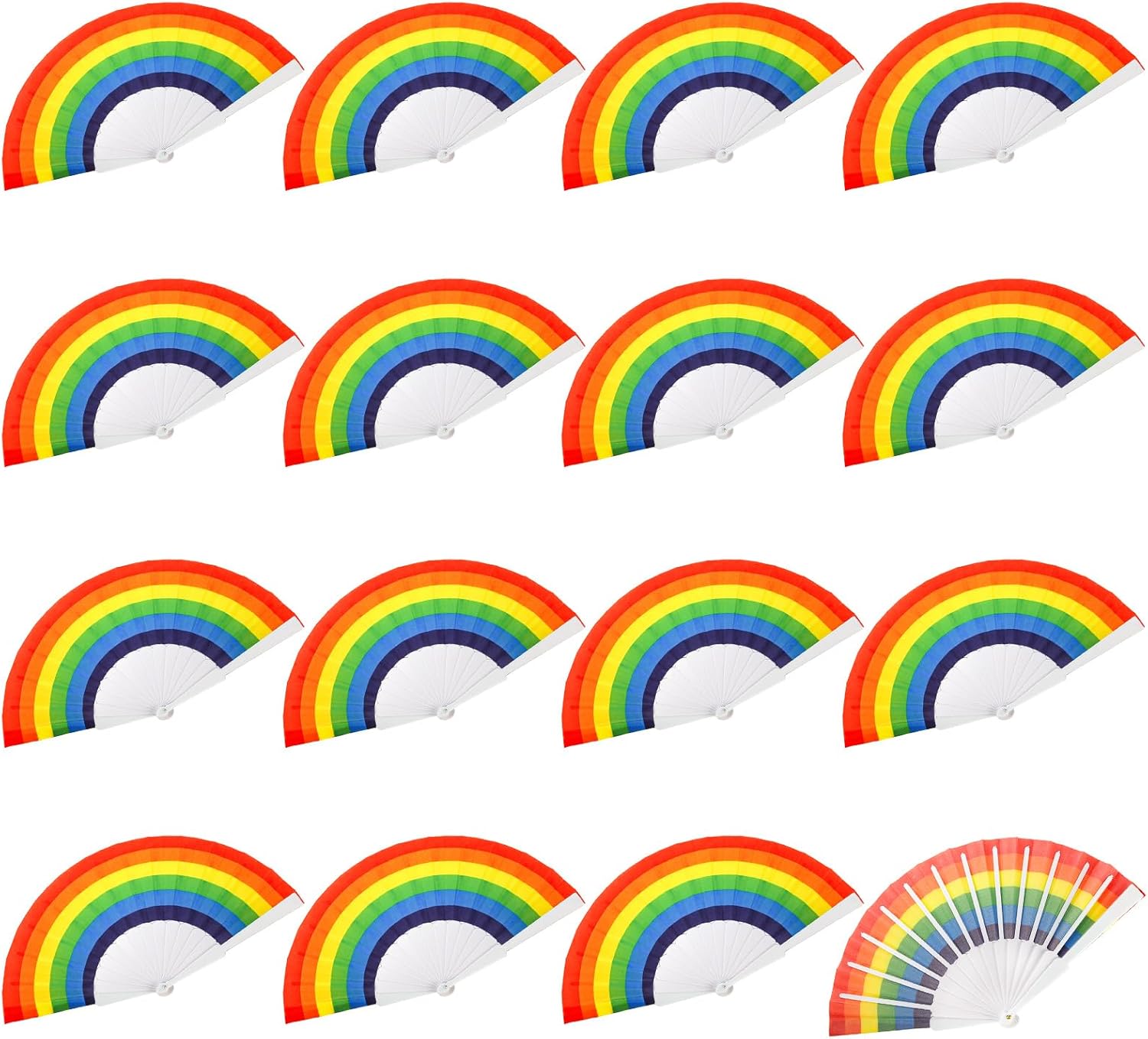Amazon.com: Lawei 16 Pack Rainbow Folding Hand Fans, 9 Inch Colorful ...