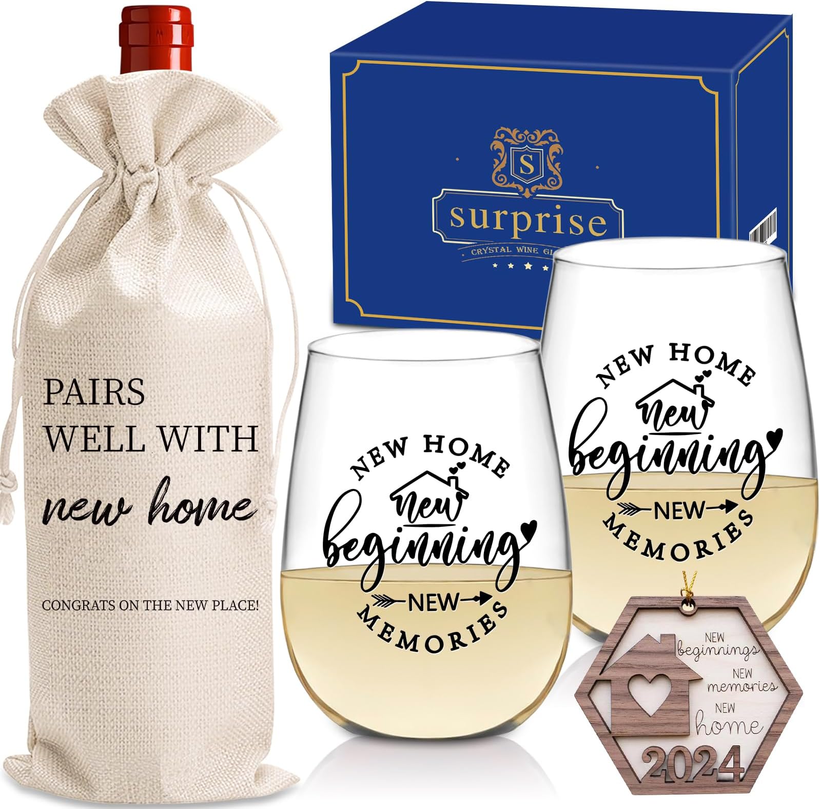 Amazon.com | Pairs Well With A New Home Stemless Wine & Whiskey Glass Gift Set, New Adventure ...