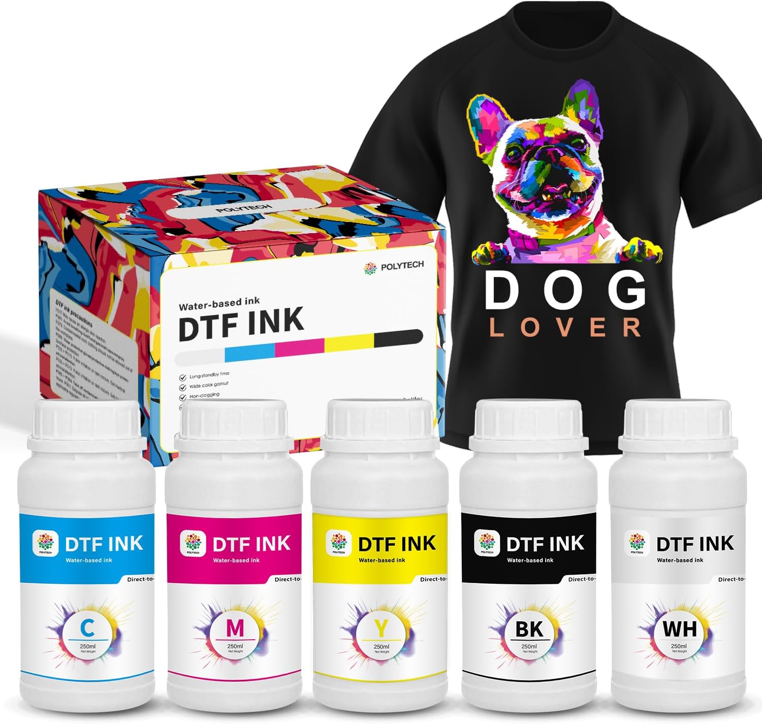 Amazon.com: Polytech DTF Ink 6x250ML, Premium DTF Ink for DTF Transfer ...