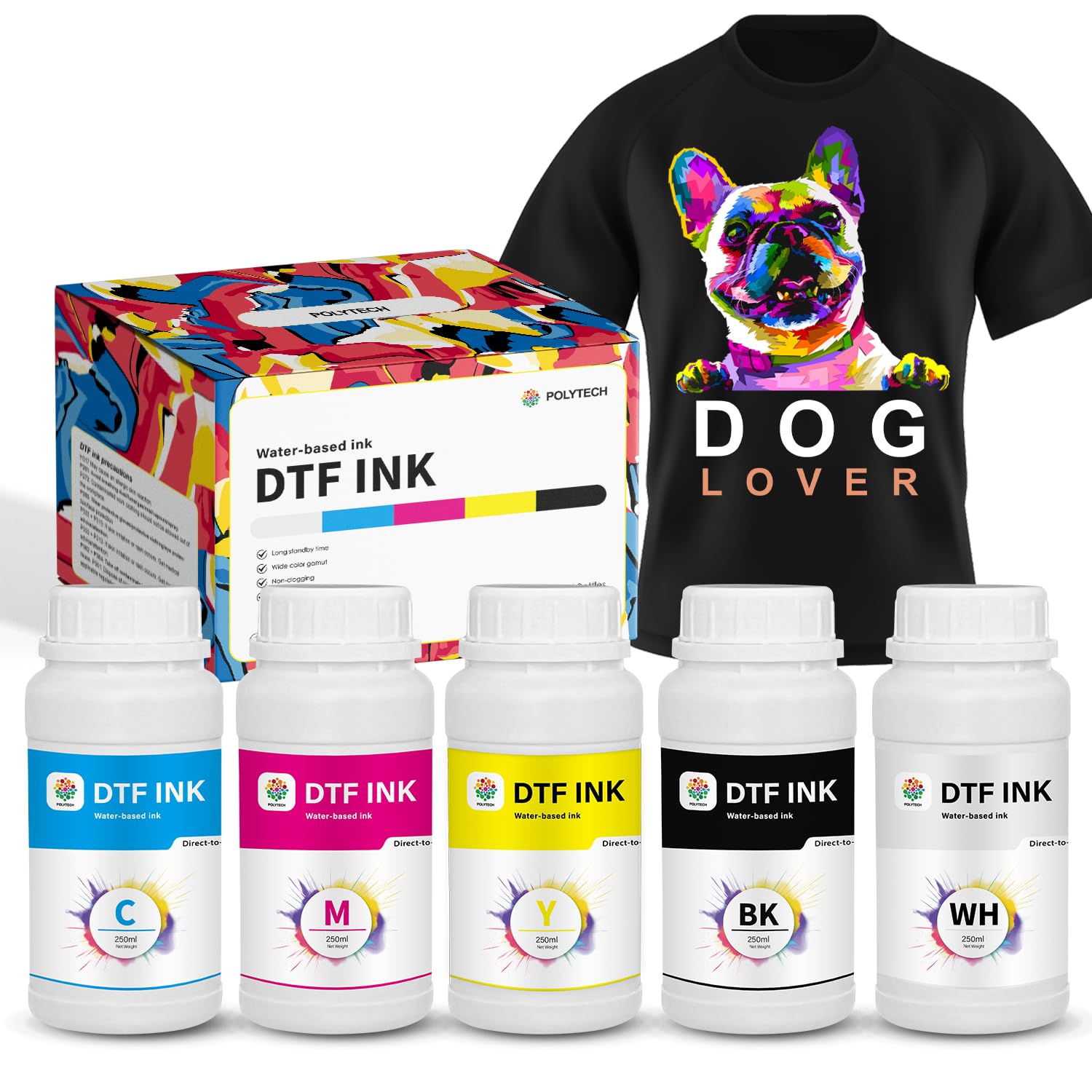 Amazon.com: Polytech DTF Ink 6x250ML, Premium DTF Ink for DTF Transfer ...