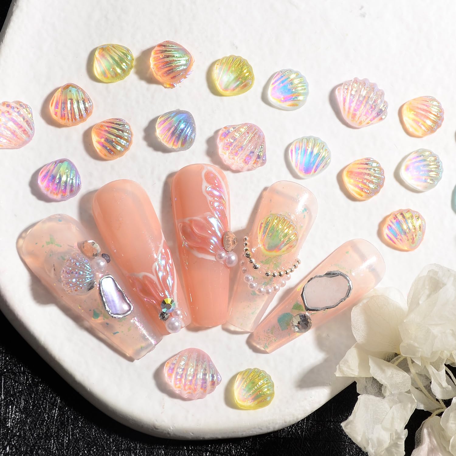 Amazon.com: MEILINDS Resin Seashell Nail Charms Iridescent Mermaid 3D ...