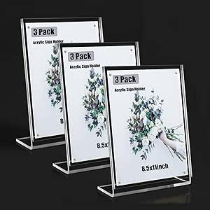 Amazon.com: Lioong 3-Pack Acrylic Signs Holders Stand, 8.5 x 11 inches ...