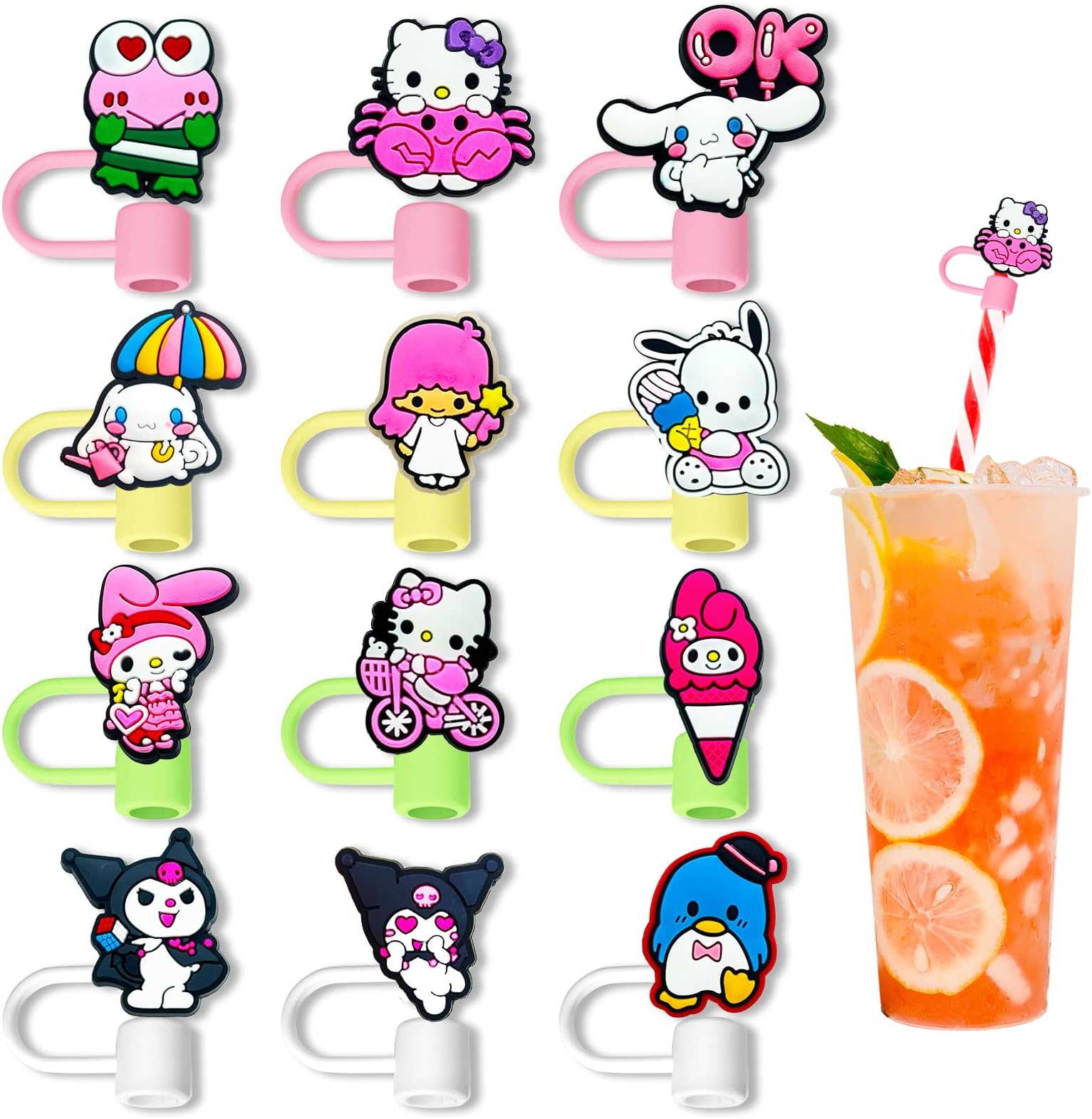 Amazon.com: 12Pcs Straw Covers Cap for Tumblers, Cute Cartoon Straw ...