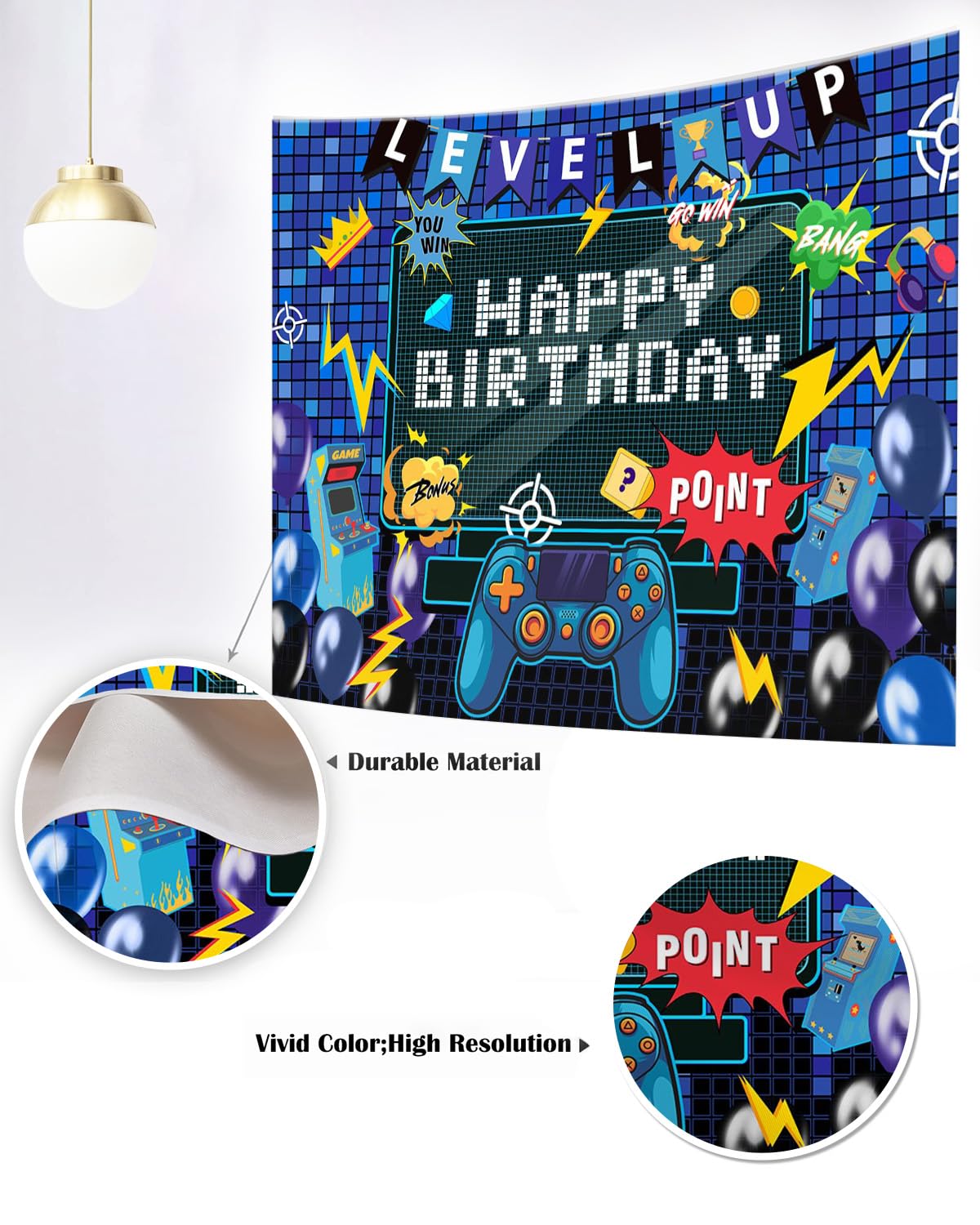 Reusable Photo Booth Frame Blue Level Up Game On Backdrop,Video Game ...
