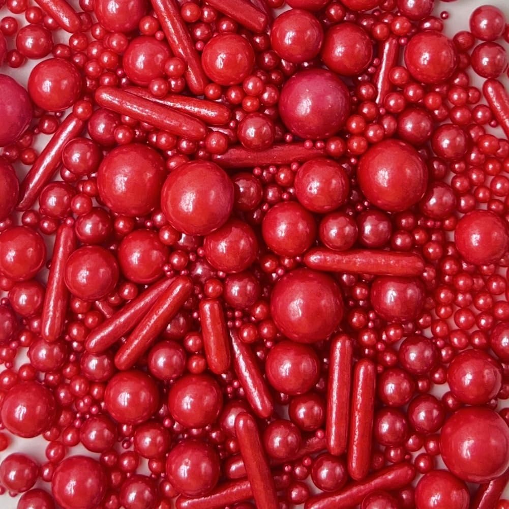 Amazon.com: Senchanting Red Sprinkle Edible Pearl Sugar Candy Mix Size ...