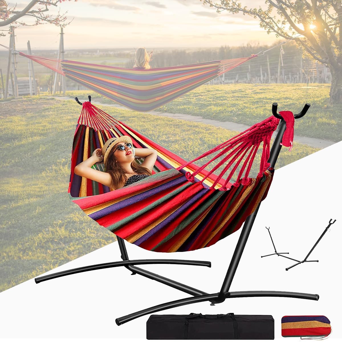 Hamaca Portátil Doble Hamaca de Camping con Base Hammocks con Soporte ...