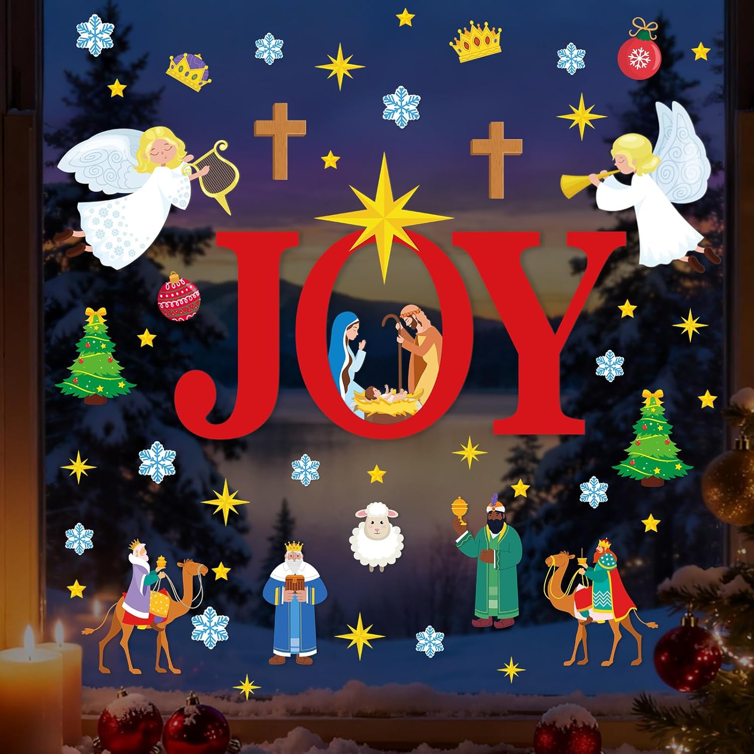 Amazon.com: 9 Sheets Christmas Window Clings Joy Window Stickers Decals ...
