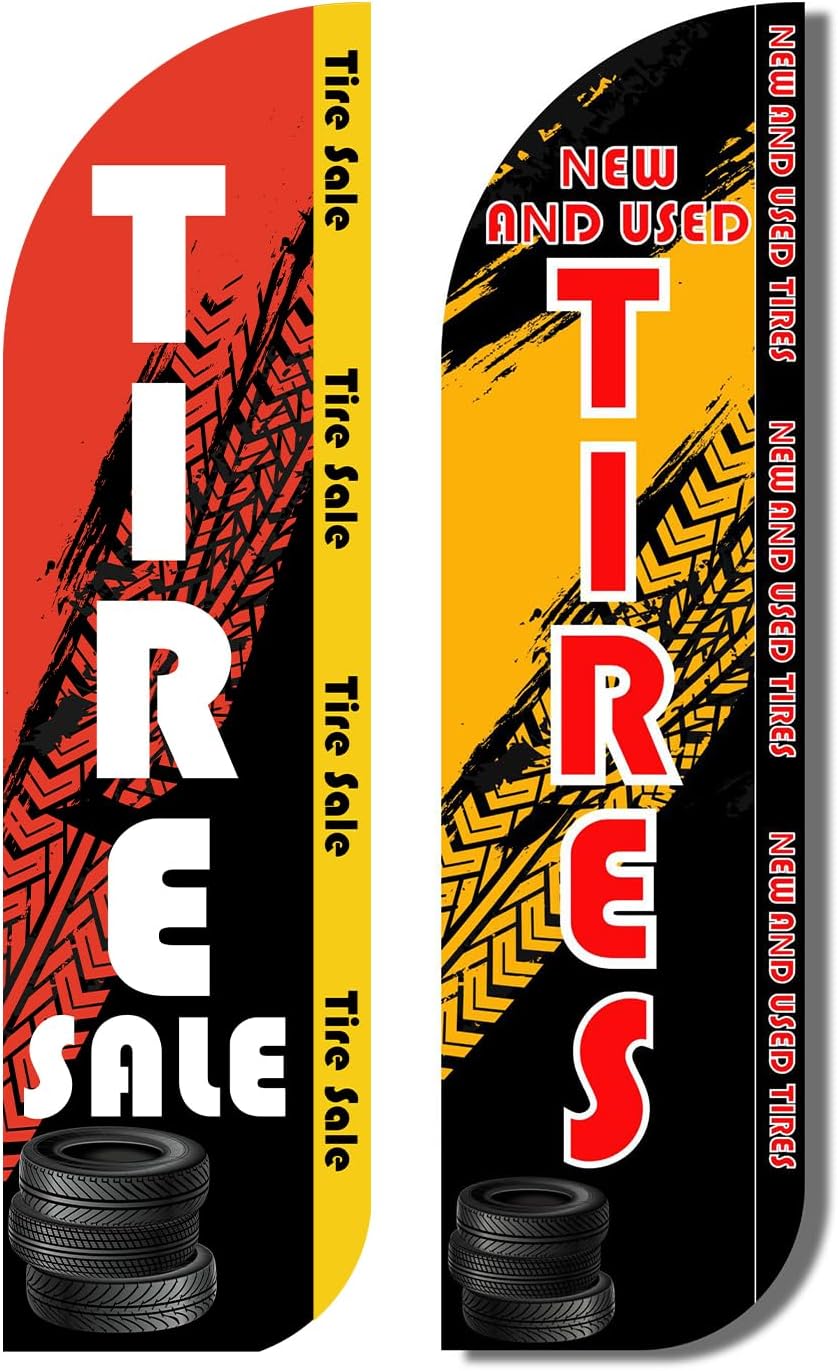 Amazon.com: Windless Full Sleeve Swooper Flag NEW & USED TIRES Red ...