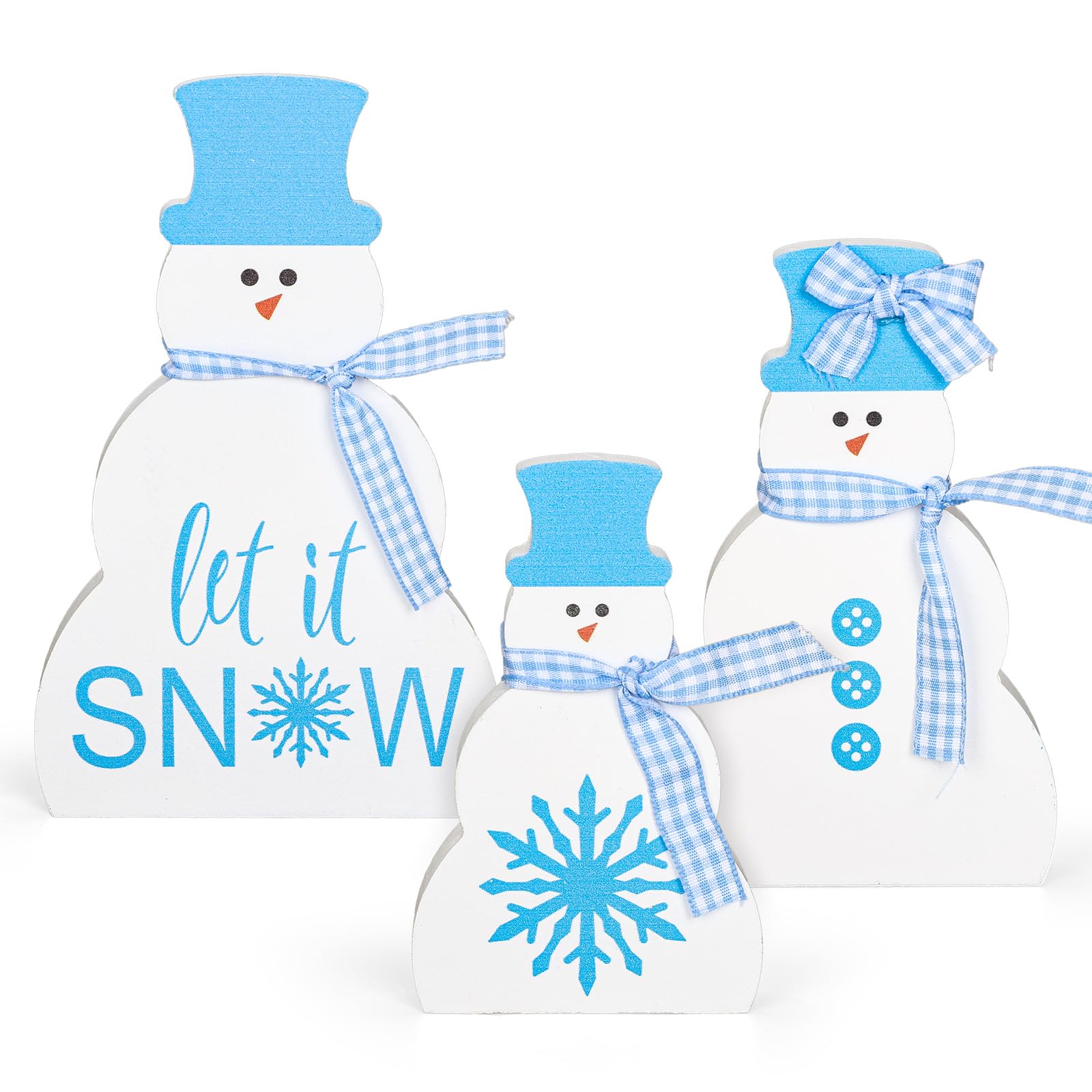 Amazon.com: Whaline 3Pcs Winter Snowman Wooden Table Decor Blue Winter ...