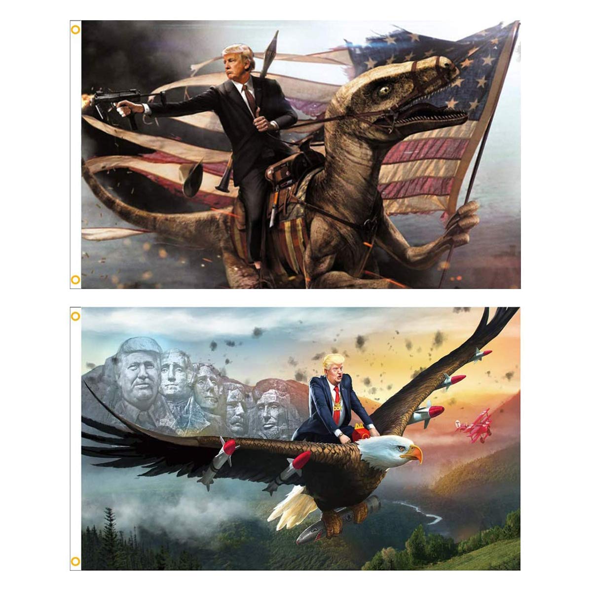 Amazon.com : 2 Pieces Donald Trump 2020 Flags Dinosaur Eagle Re-Elect ...
