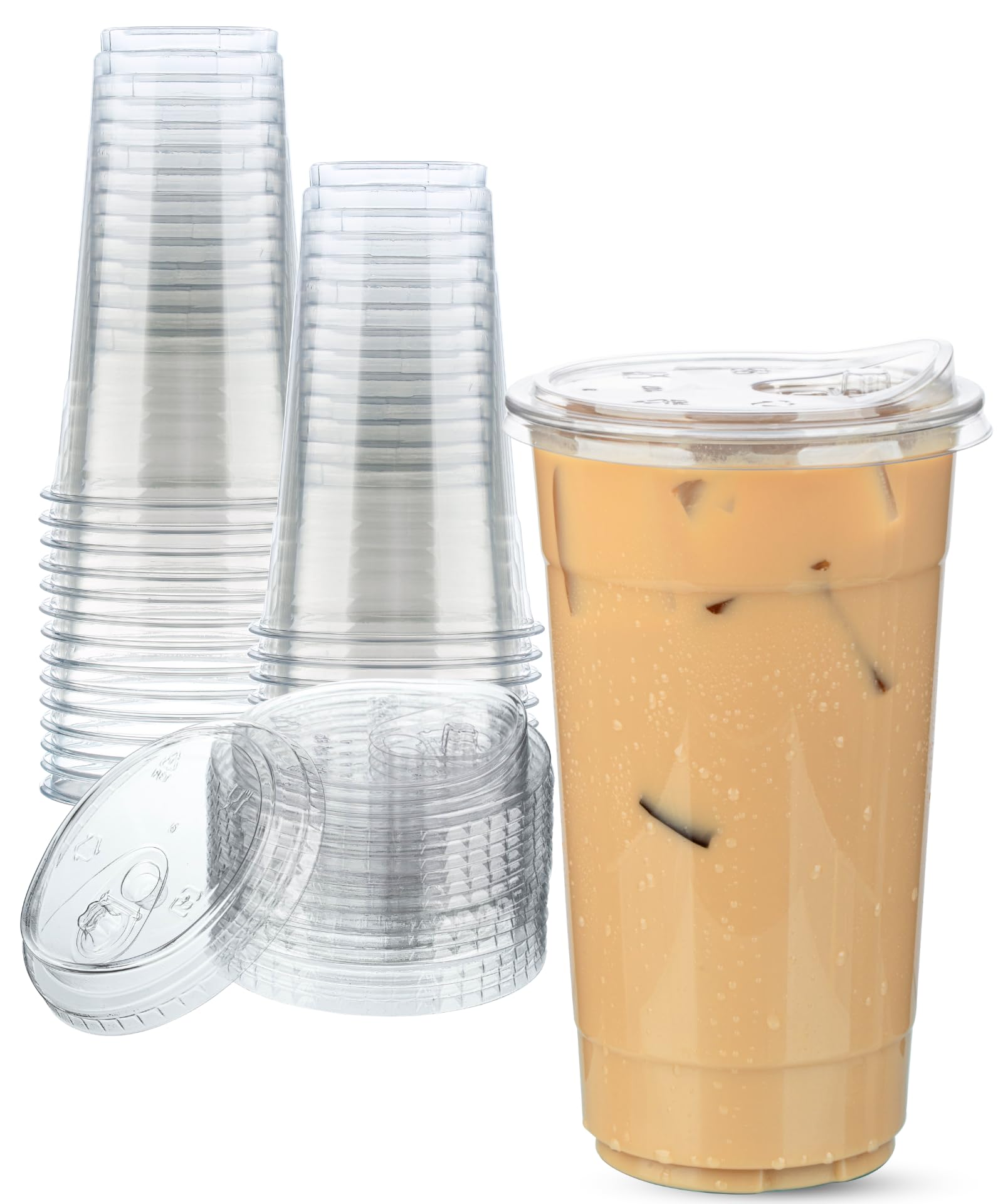 Amazon.com: Aestleaf 32 oz Clear Plastic Cups with Sip-Lids, 25 Sets ...