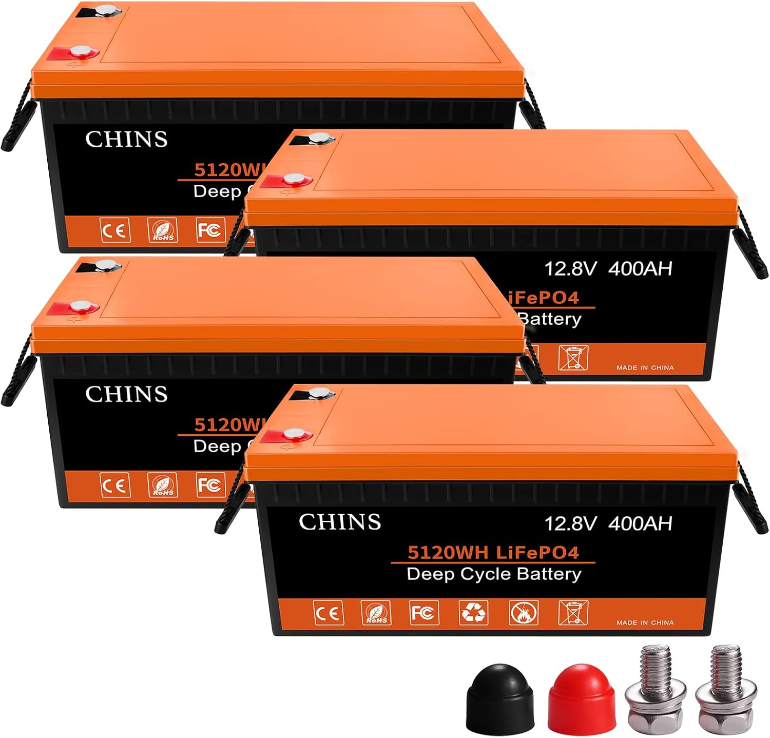 Amazon.com: CHINS Bluetooth 4PCS 12V 400Ah LiFePO4 Battery, Lithium ...