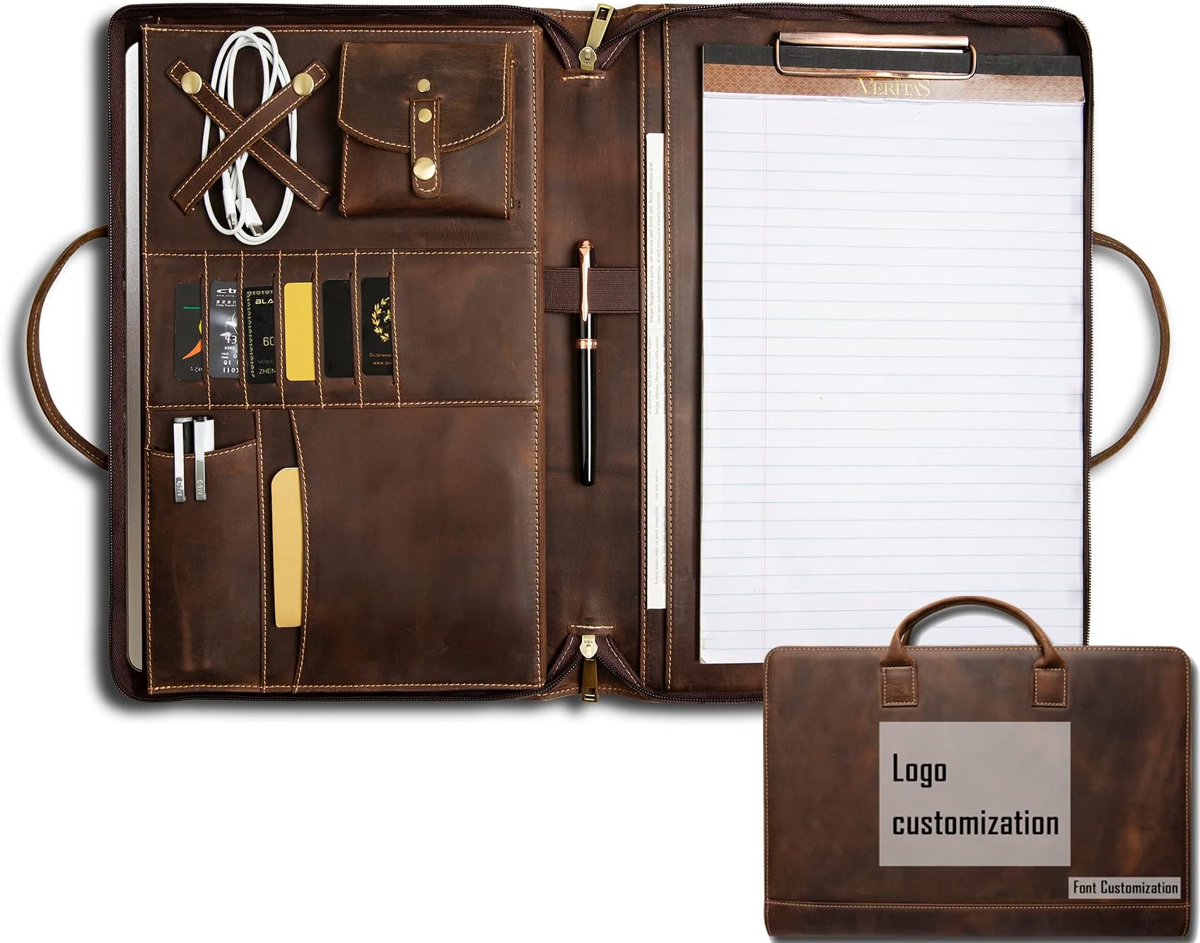 Amazon.com: GZRHKJ Genuine Leather Portfolio, Padfolio Organizer with ...