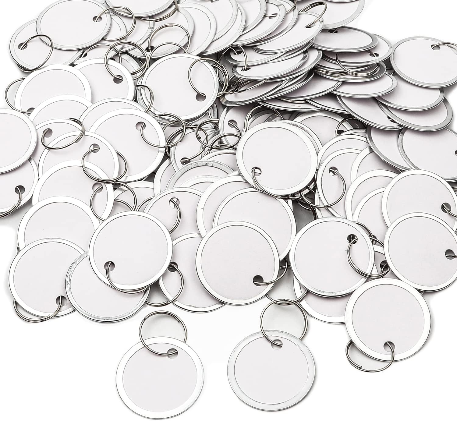 100pcs White Key Tags with Ring, 1.25inch Metal Rim Key Tags Round ...