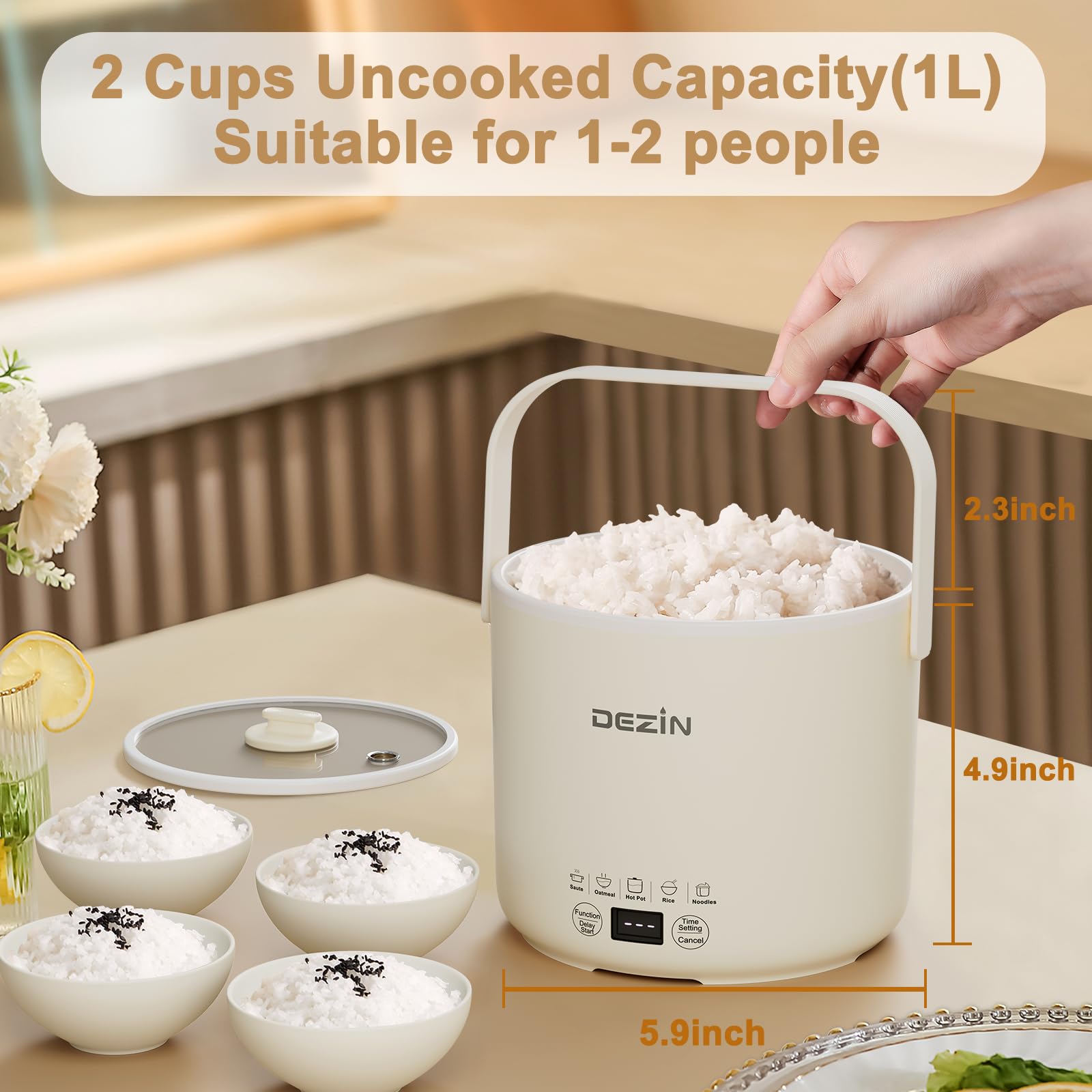 Snapklik.com : Dezin Mini Rice Cooker 2 Cups Uncooked, 1L Small Ramen ...