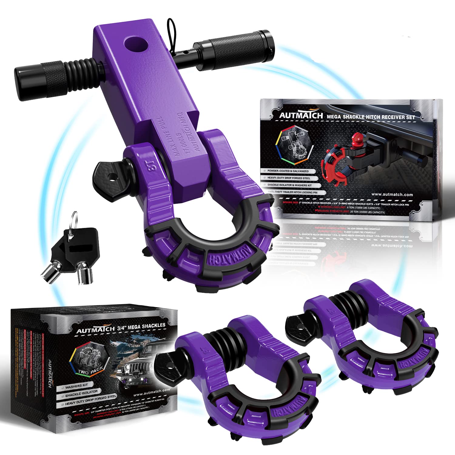 Amazon.com: AUTMATCH Mega Shackles 3/4 D Ring Shackle and 2" Shackle ...