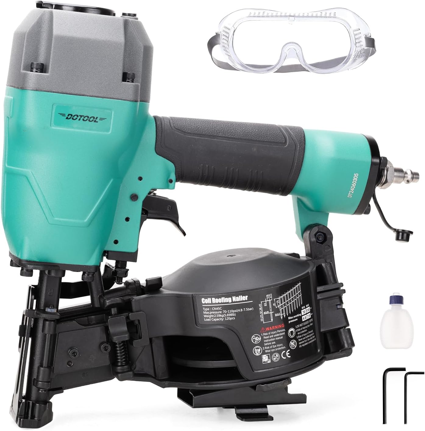 CN55 Pneumatic Coil Siding Nailer with 300 Nail Capacity, 75-100PSI ...