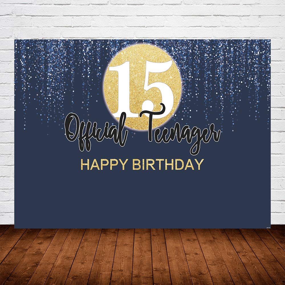 Buy Crefelicid 7x5ft Blue and Gold 15th Birthday Backdrop Official ...