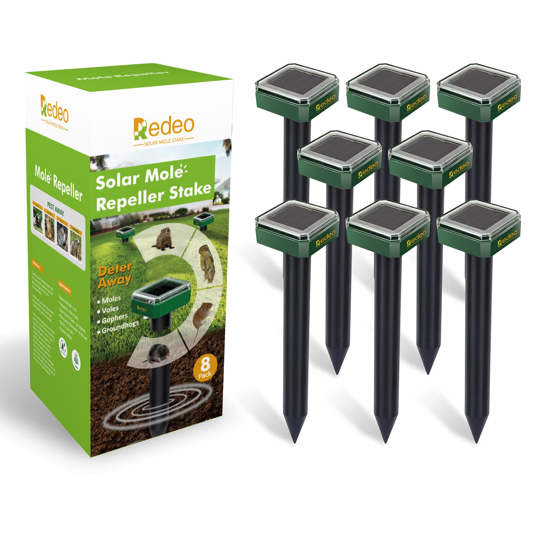Redeo Solar Powered Mole and Groundhog Repellent Stakes Outdoor Sonic ...