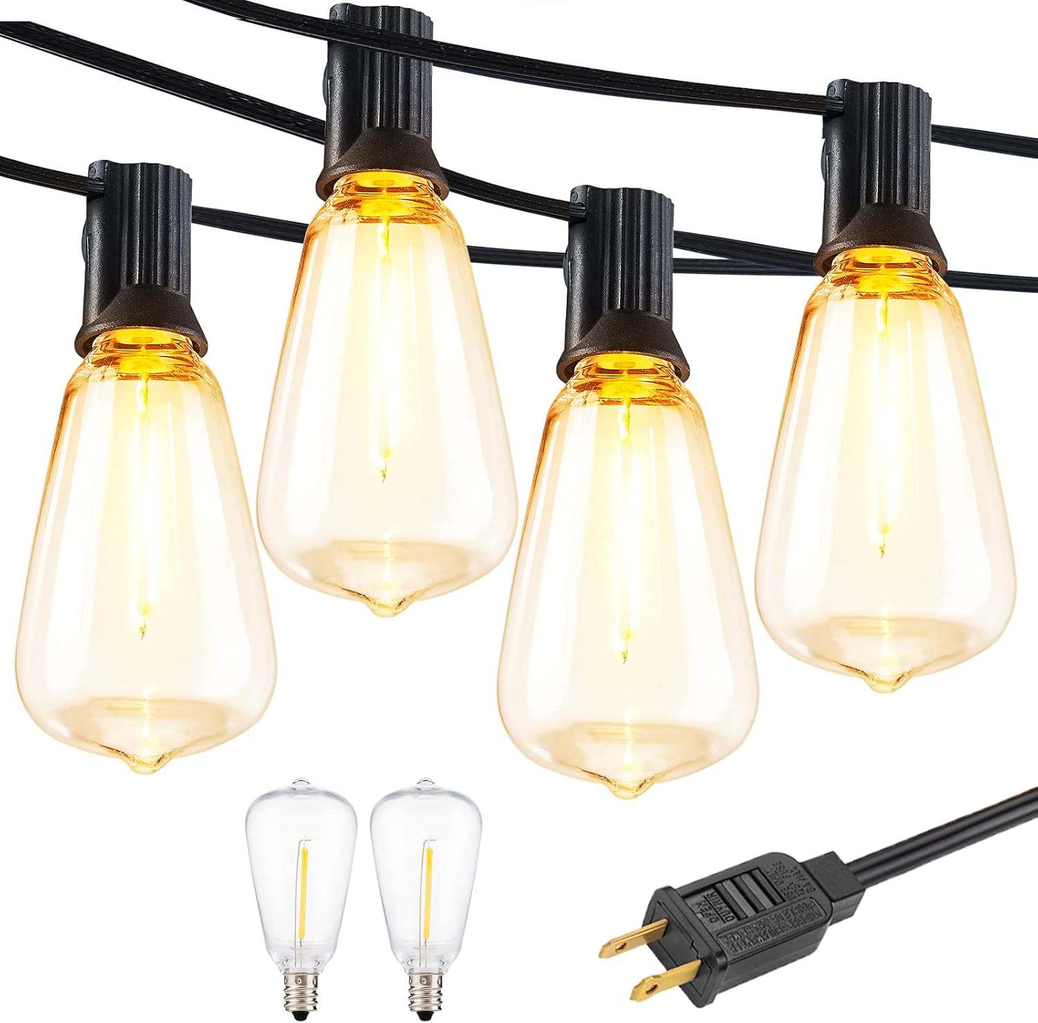 Auroraworld 50FT Outdoor String Lights, Patio Lights with ST38 ...