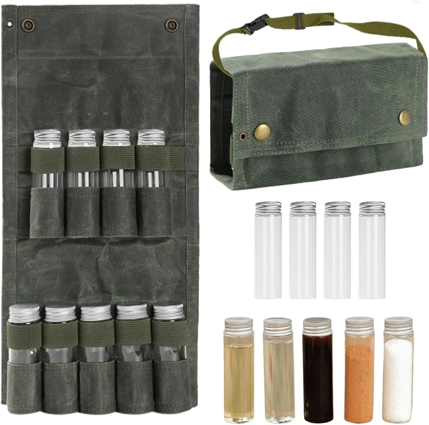 Amazon.com: Portable Spice Bag with 9 Spice Jars, Folding Waterproof ...
