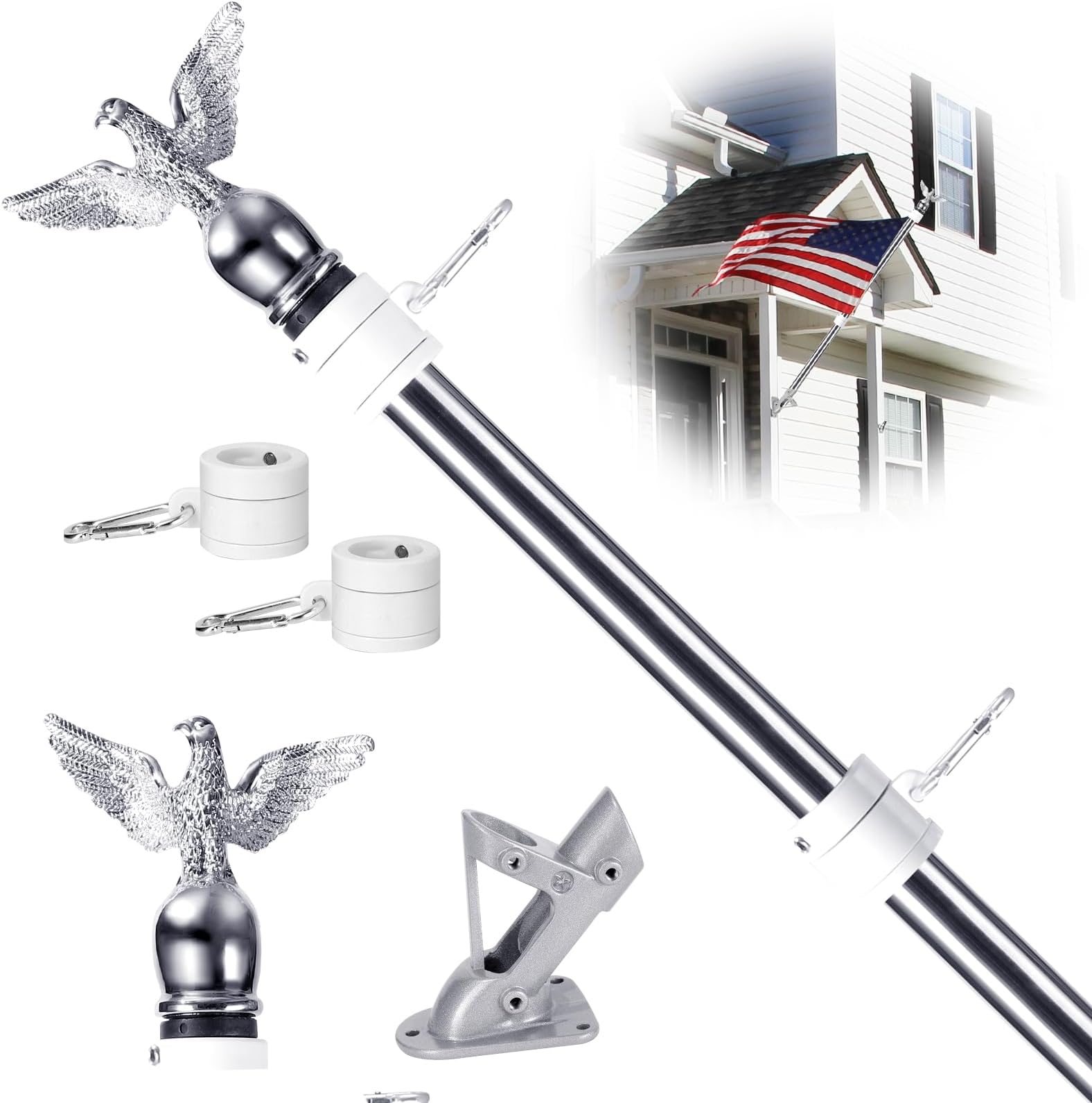 Amazon.com : Flag Win 6FT Flag Pole Kit for House with Holder Bracket ...