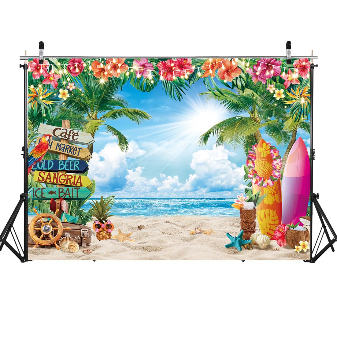 Snapklik.com : Summer Beach Backdrop 7x5FT Tropical Palm Leaves ...