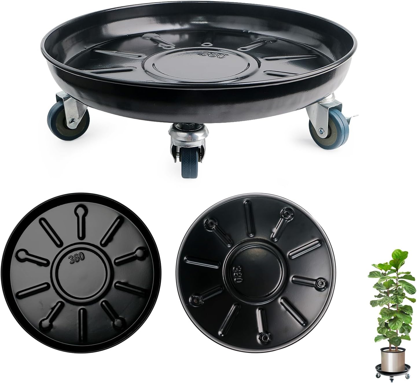 Amazon.com: 4 Pieces Black Round Flower Pot Mover Rolling Plant Pallet ...