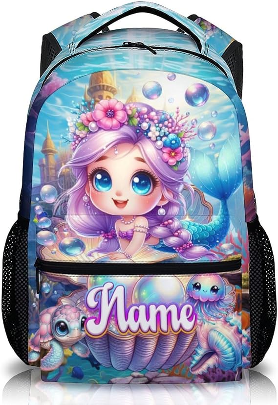Amazon.com: Girls Backpack for Kids 6-8, Custom 17" Mermaid School ...
