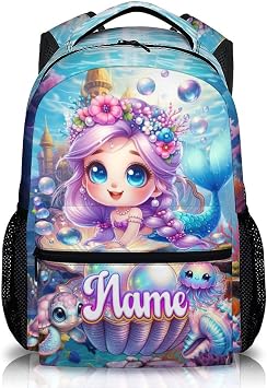 Amazon.com: Girls Backpack for Kids 6-8, Custom 17" Mermaid School ...