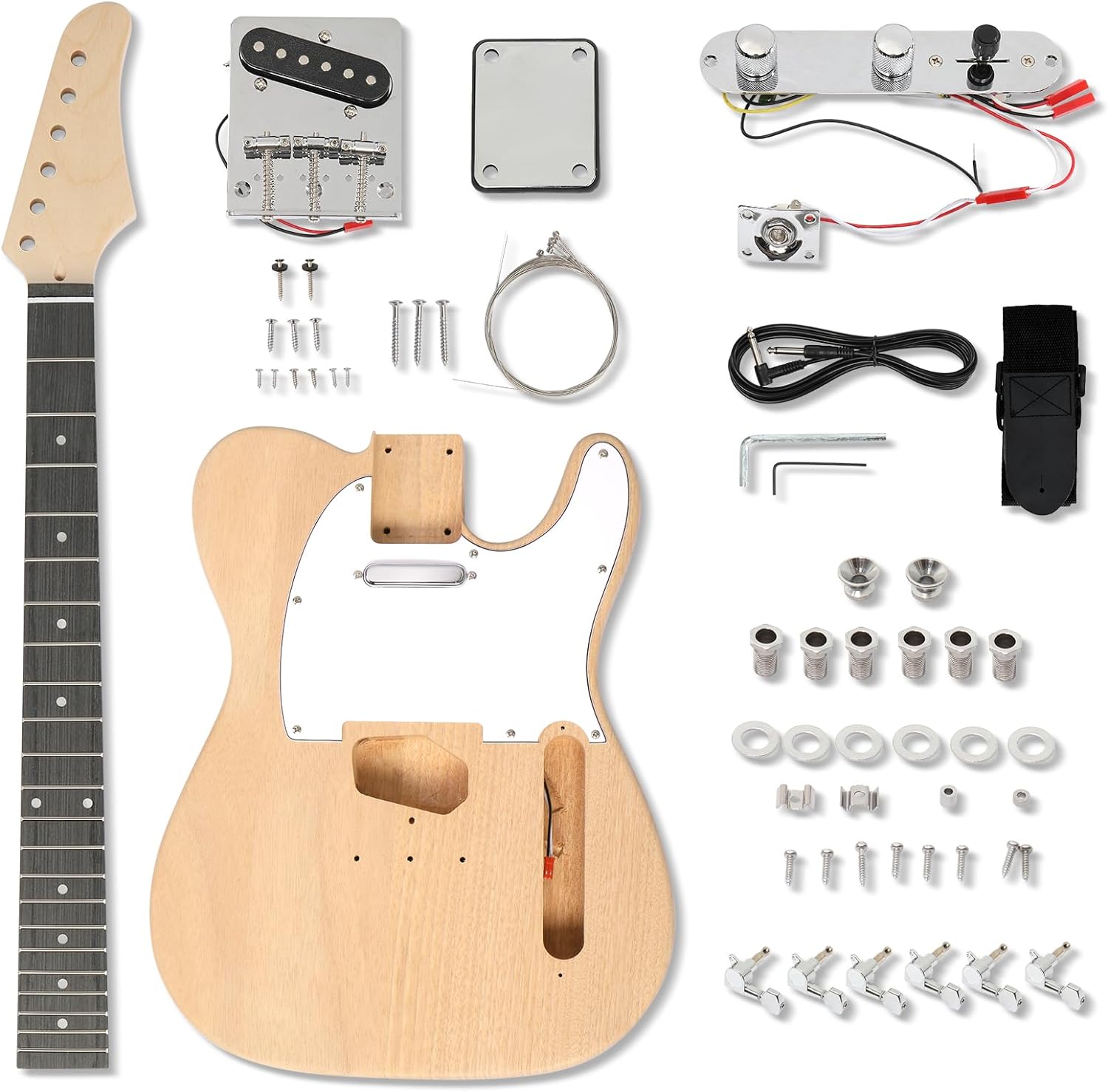 Amazon.com: Ktaxon DIY Guitar Kit with Mahogany Body, Ebony Fingerboard and Maple Neck, 6 String ...