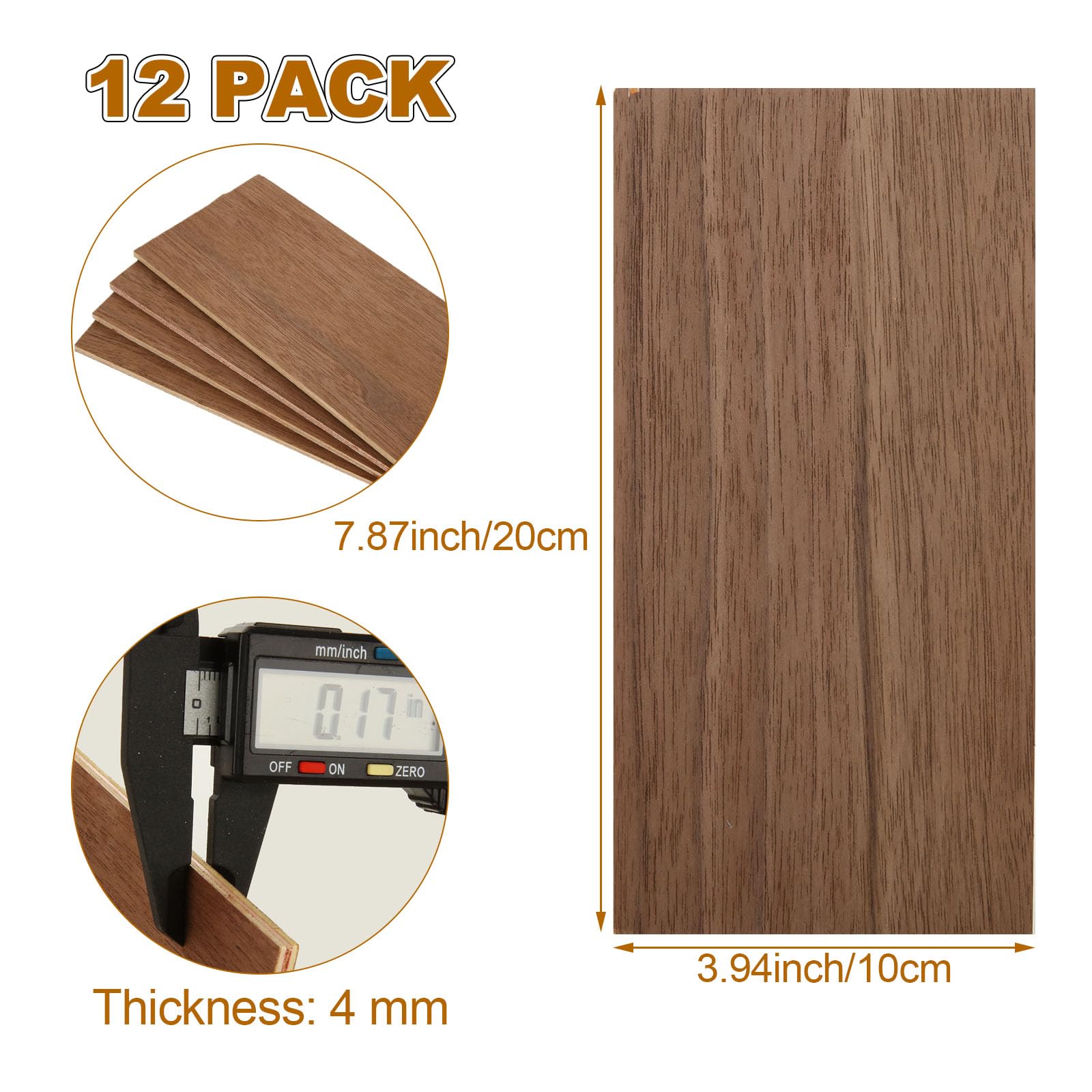 Snapklik.com : 12 Pcs Walnut Wood Sheets, 8 X 4 Inch Walnut Plywood ...