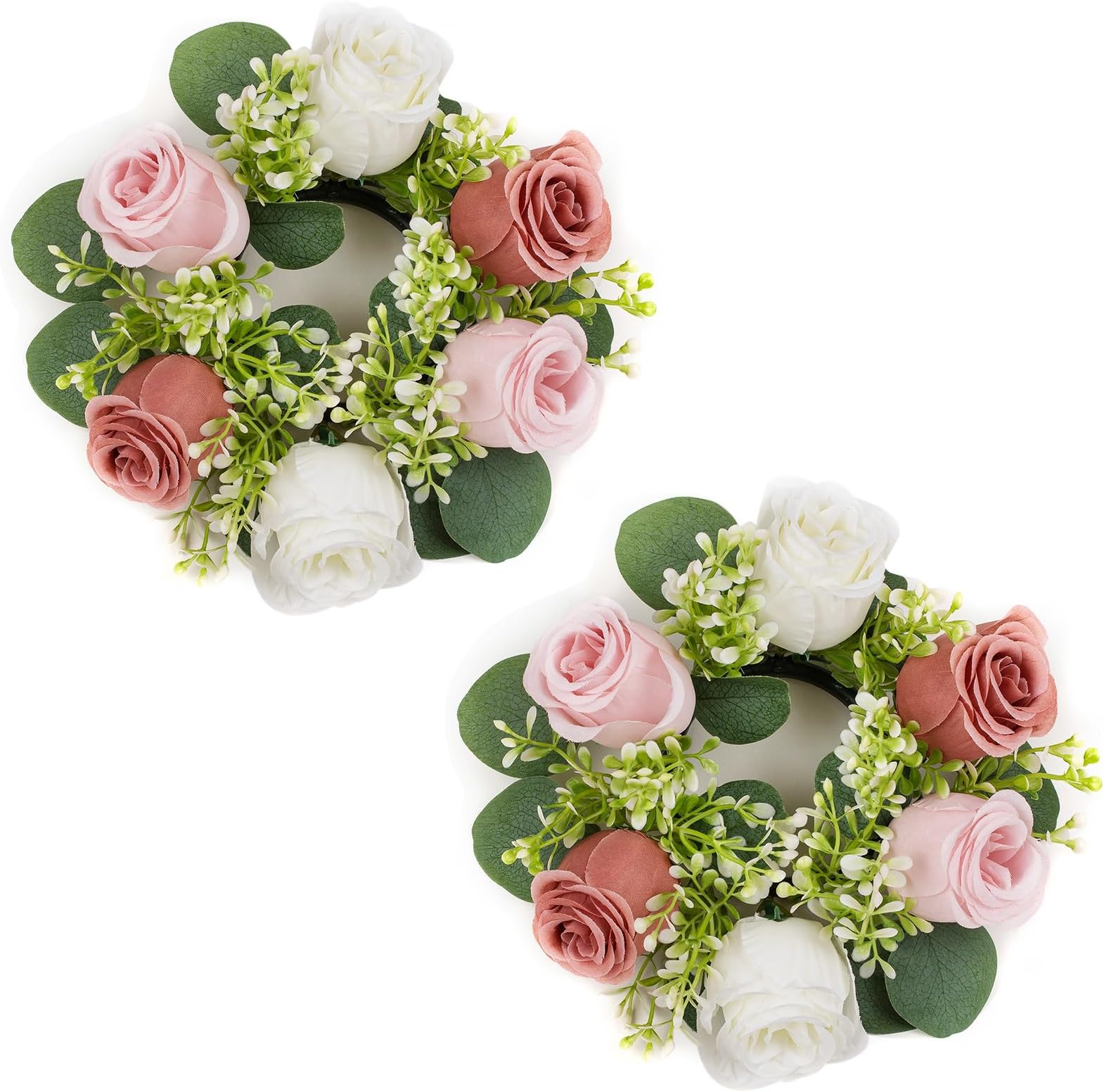 Amazon.com: BIUDECO 2pcs Artificial Candle Garland Small Wreath Pillar ...