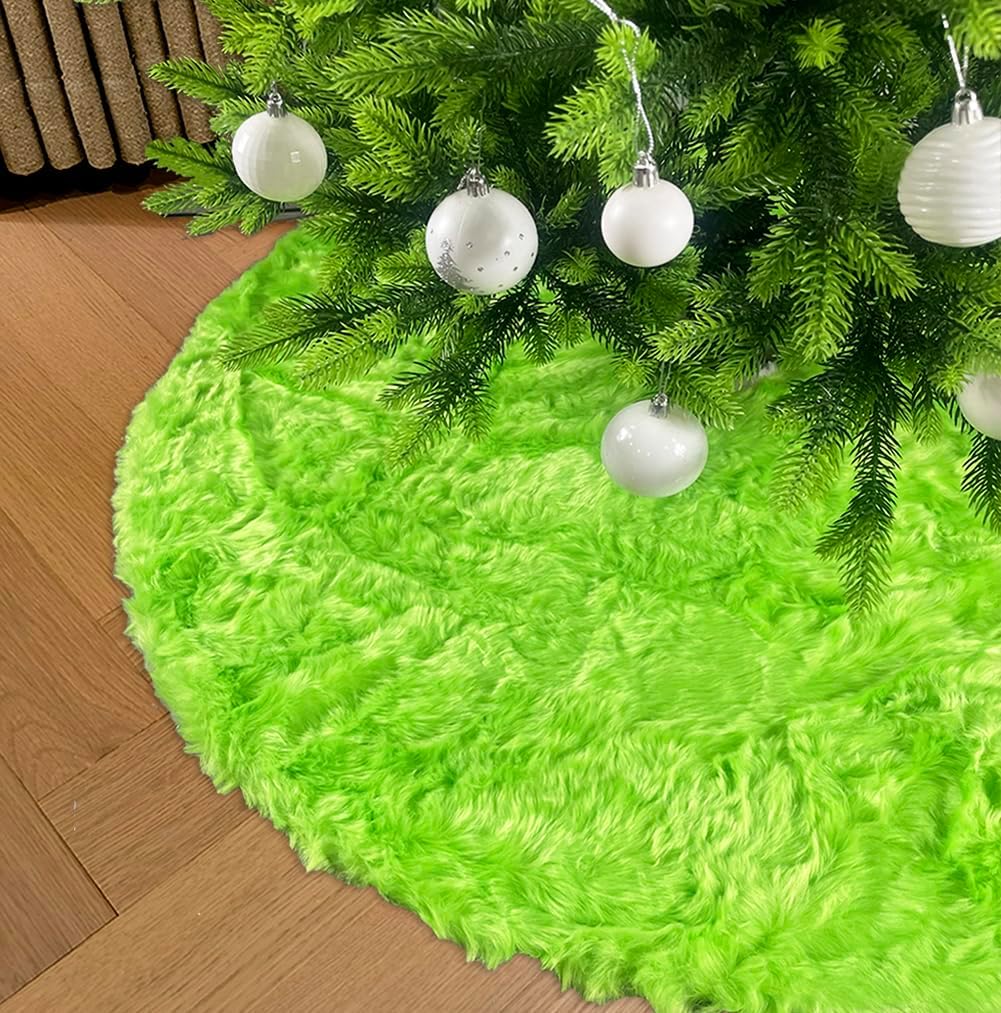 Amazon.com: AOGU 48 Inch Faux Fur Christmas Tree Skirt Green Plush ...