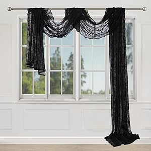 Amazon.com: Romatic Lace Embroidery Window Scarf Sheer Curtain 144 Inch ...