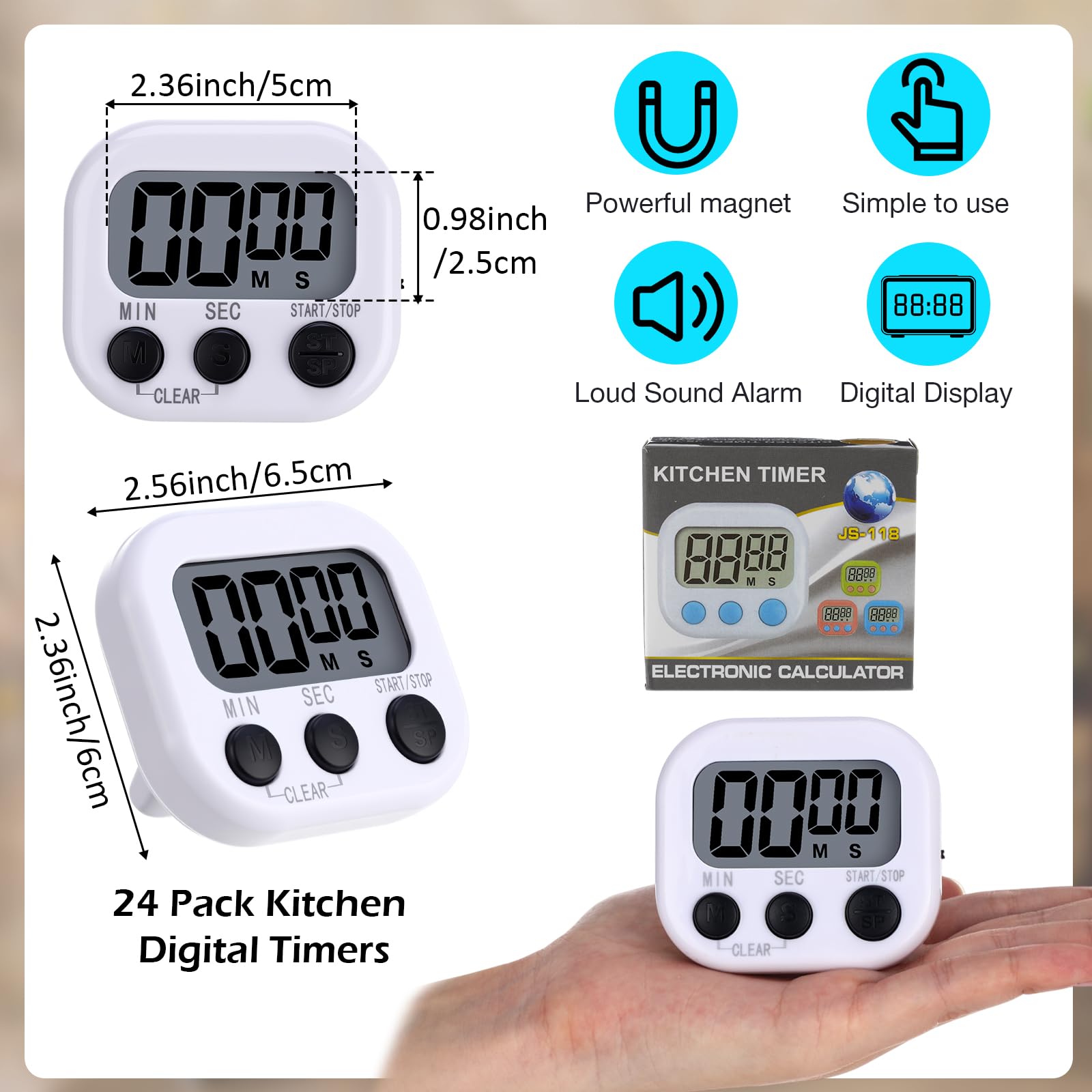 Snapklik.com : Leumoi 24 Pcs Digital Kitchen Timers Magnetic Back ...