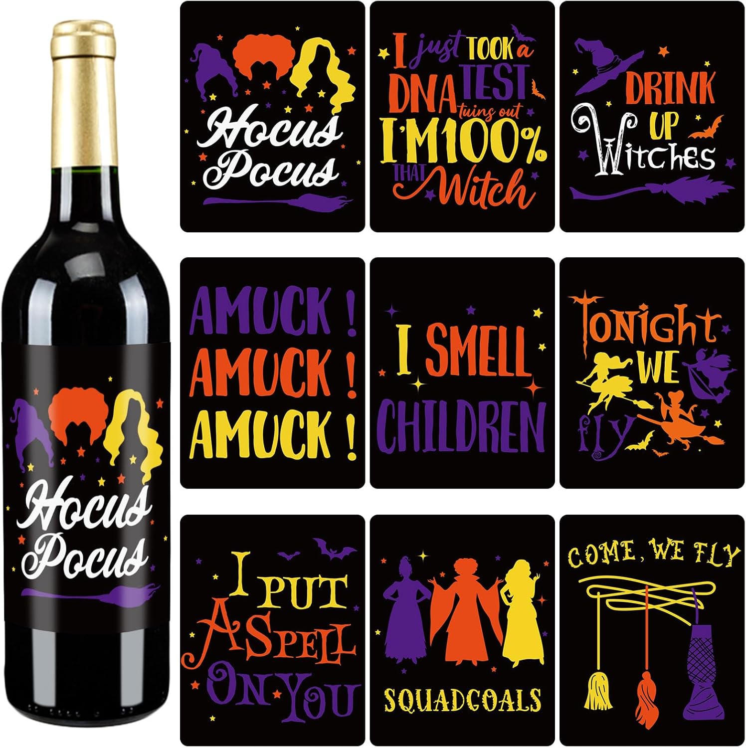 Amazon.com: Whaline 36Pcs Halloween Witch Theme Wine Bottle Labels ...
