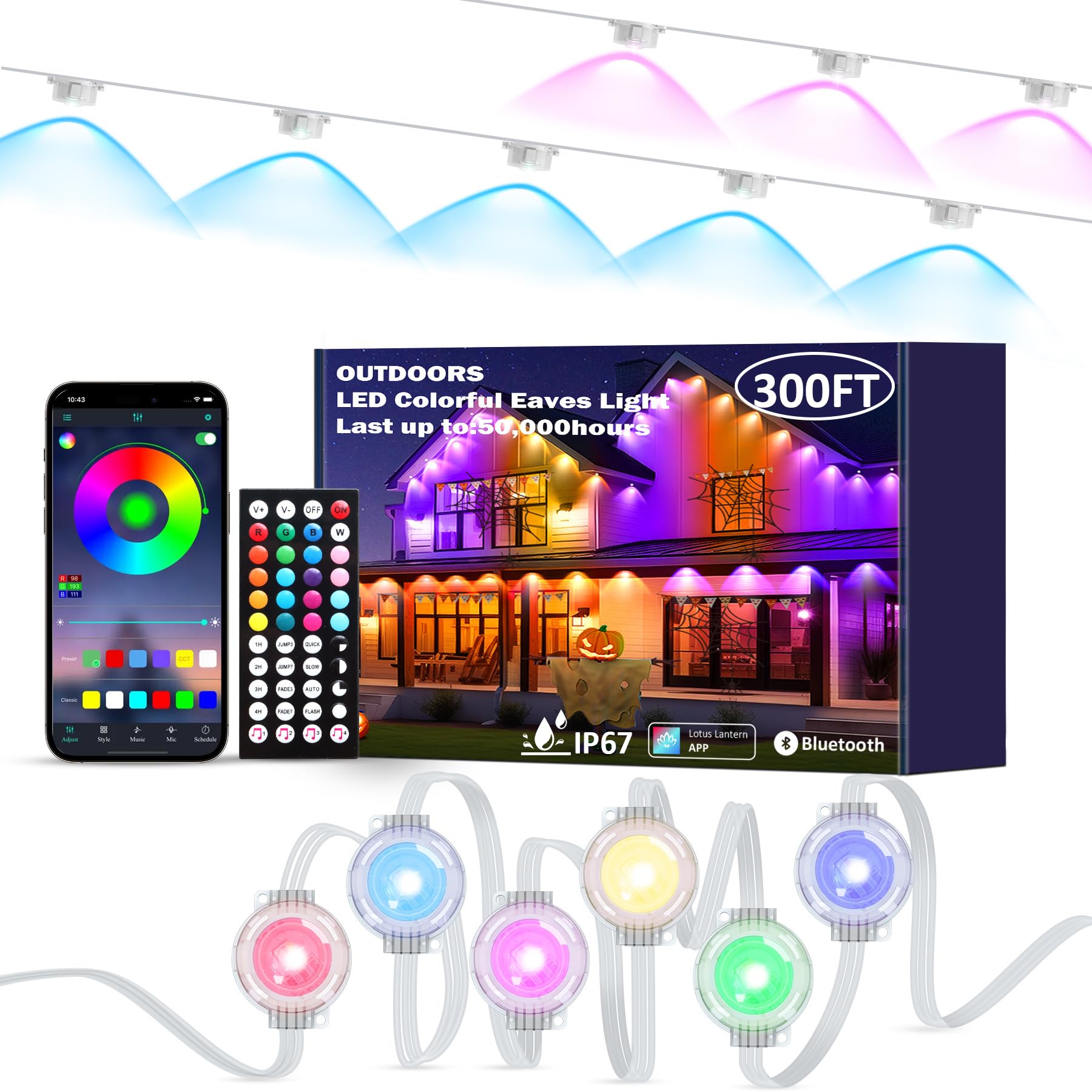 300FT Permanent Outdoor Lights, RGB LED Eaves Lights with APP/Remote ...
