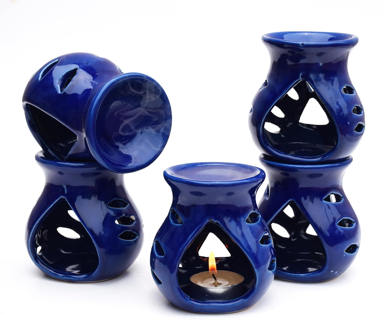 Pure Source India Ceramic Aroma Oil Burner Diffuser (3.5 Inch Blue-10 ...