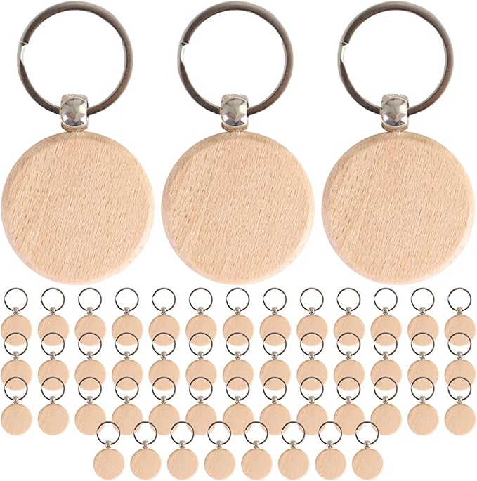 Amazon | SATOMO 木製 キーホルダー 番号札 無地 ロッカーキー クラフト DIY 二重リング 50個セット (丸型) | 名札 ...