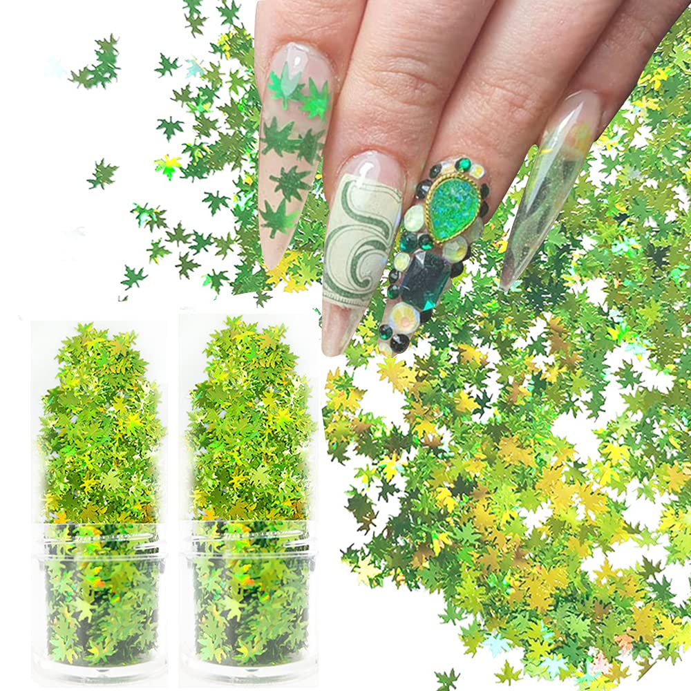 Amazon.com: Leaves Chunky Glitter Flakes Nail Art Sequin Pot Weed Leaf ...