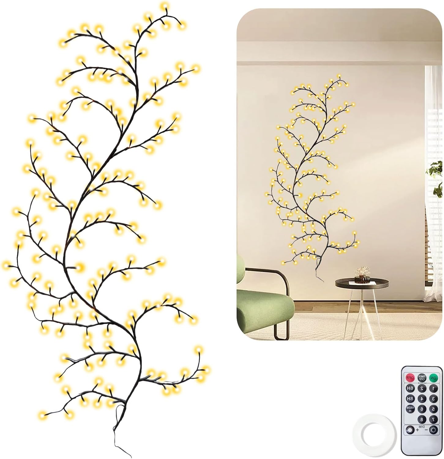 144 LEDs Lighted Willow Vine Tree Lights, Twinkling Tree Wall Light 90 ...