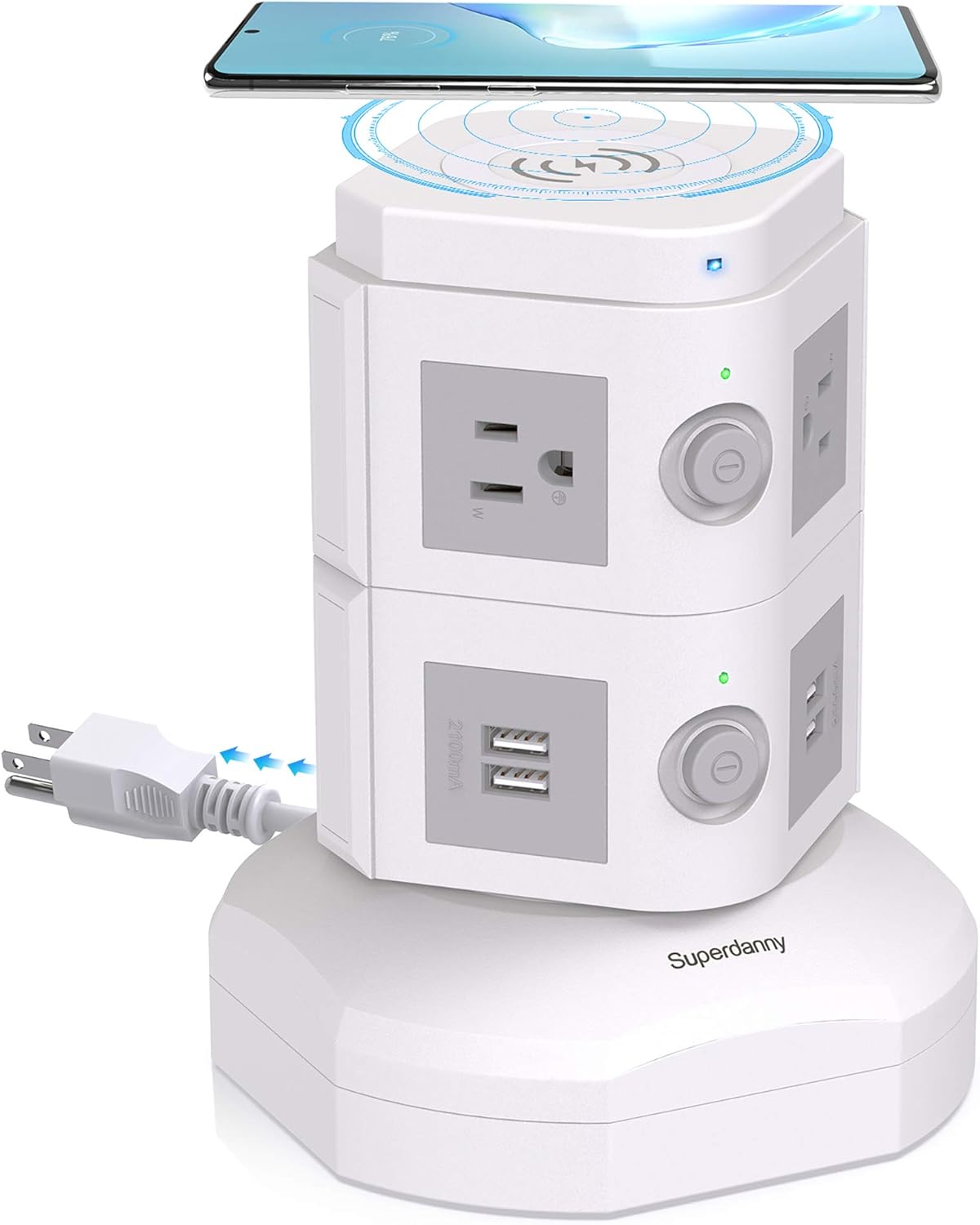Amazon.com: SUPERDANNY Power Strip Tower with 10W Wireless Charger ...
