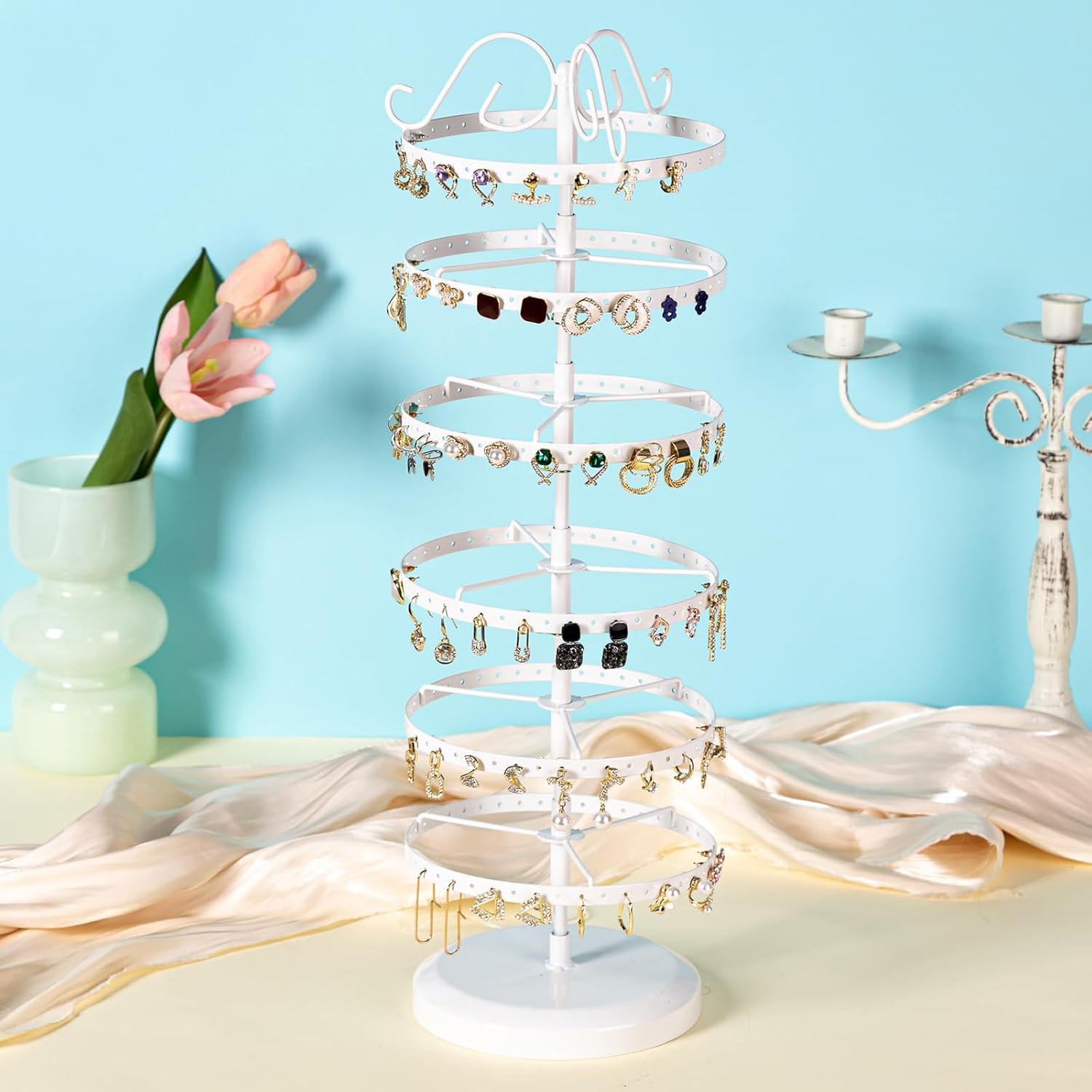 Amazon.com: HomeToDou 6 Tier Metal Rotating Earring Holder Organizer ...