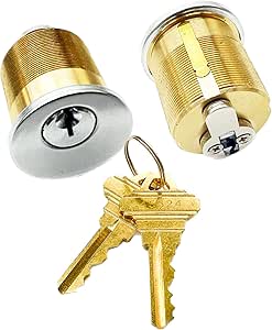 2 Pack Brass Mortise Door Cylinder Lock, 1-1/4" Inch Length Keyed ...