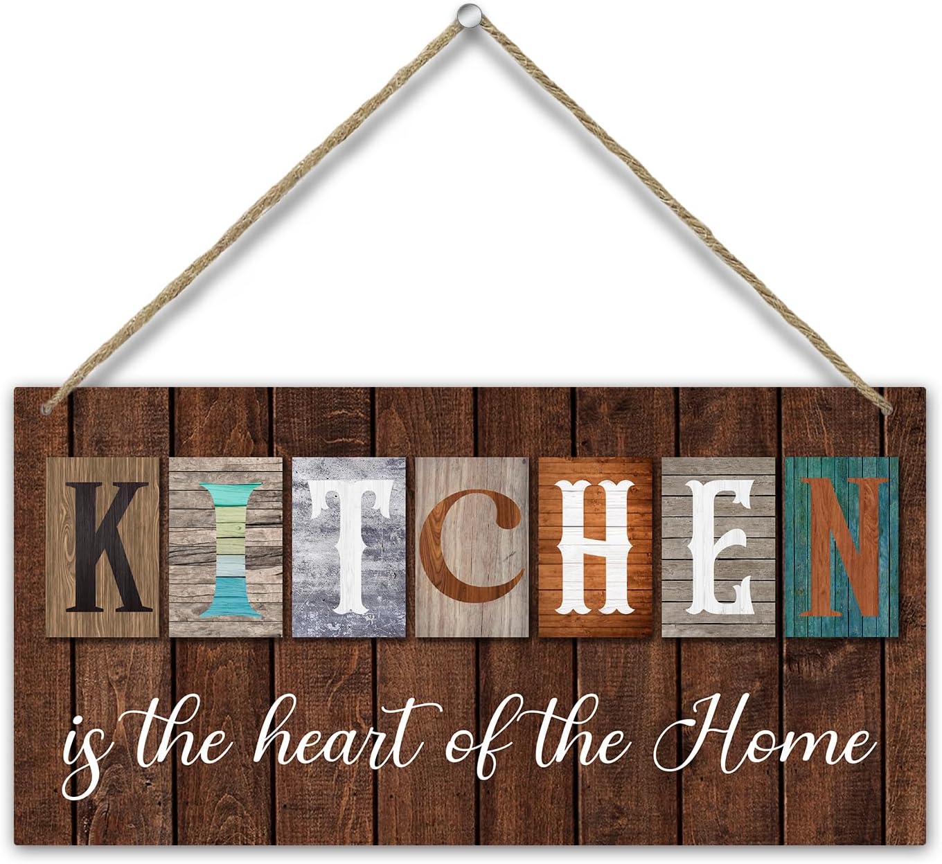 Amazon.com: Kitchen is The Heart of the Home - Hanging Wood Plaque with ...