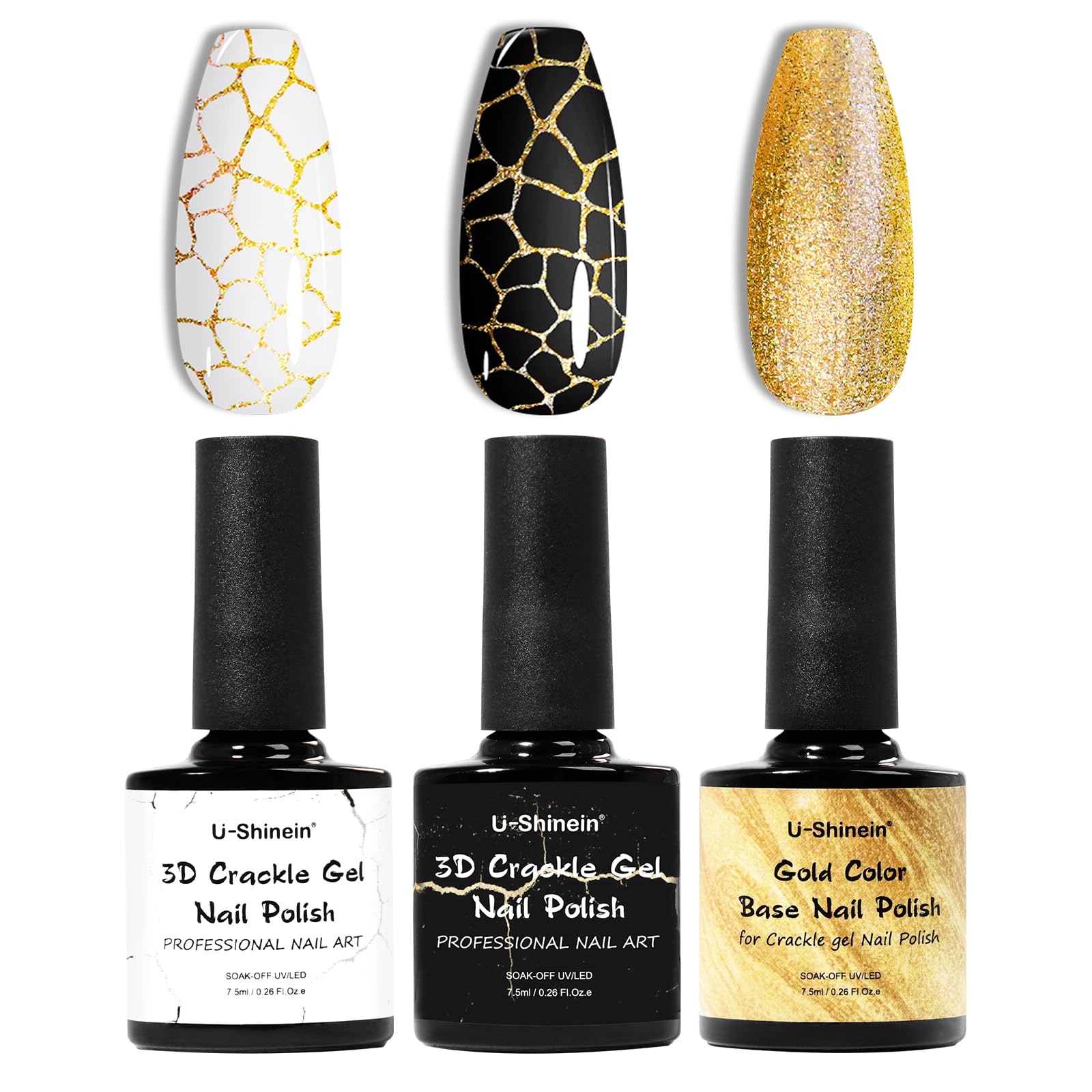Amazon.com : U-Shinein Crackle Gel Nail Polish, Black White Crackle ...