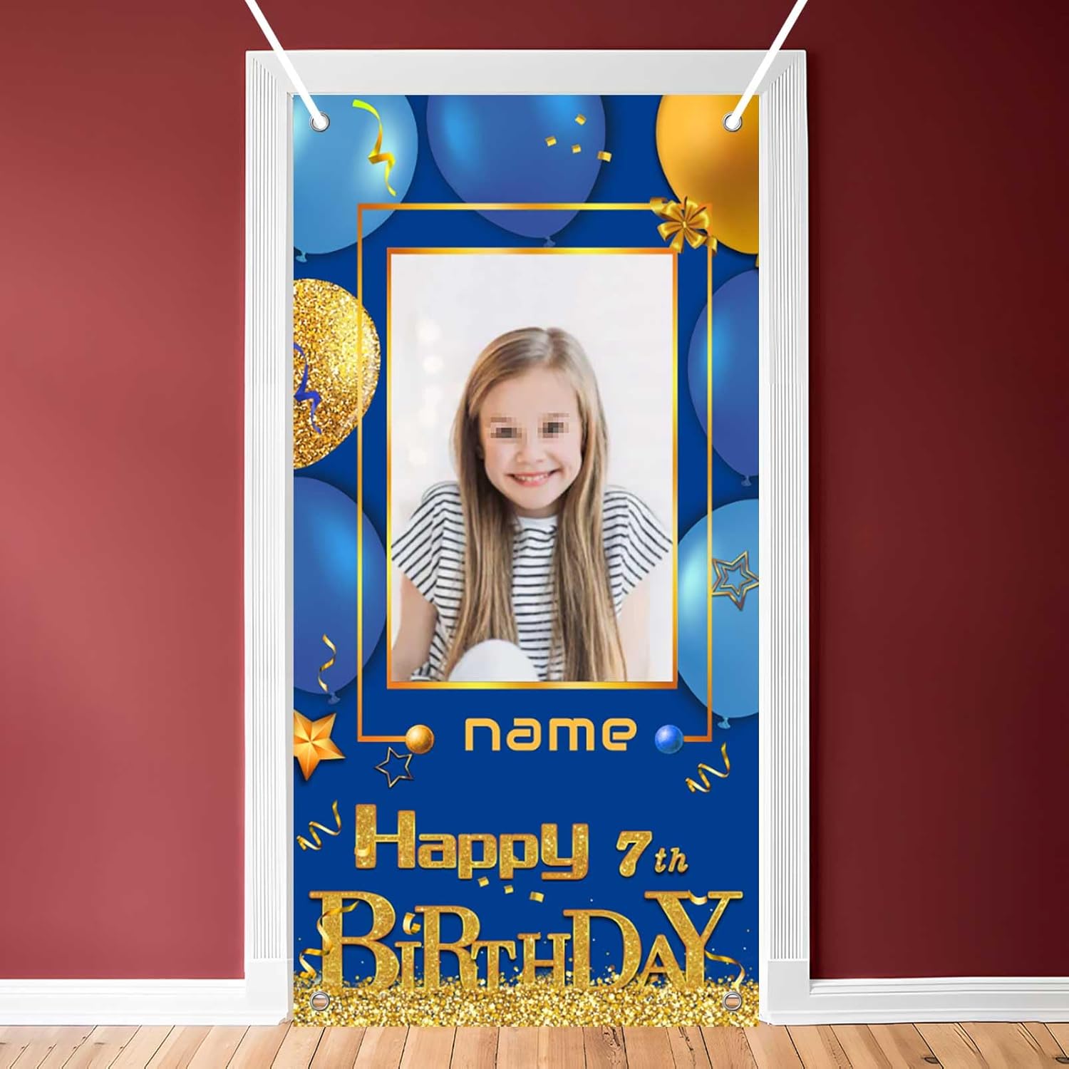 Amazon.com: Dicodes Custom Navy Blue and Gold 7th Happy Birthday Door ...