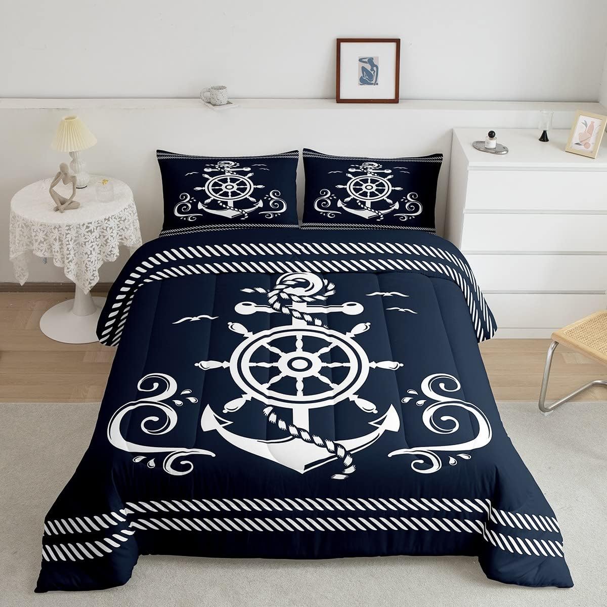 Amazon.com: Erosebridal Nautical Anchor Bedding Set for Boys, Compass ...